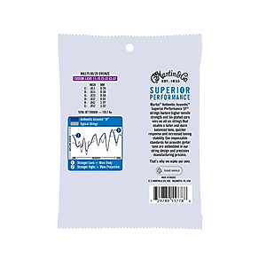 Martin Authentic Acoustic Guitar Strings, Superior Performance Custom Light 11-52, 80/20 Bronze