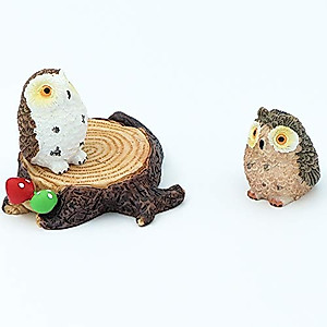 HRRIVE Mini Owls Bird Miniature Figurine with Tree Stump/Fairy Garden Pot Decoration for Micro Landscape Plant Pot, Bonsai Craft Décor
