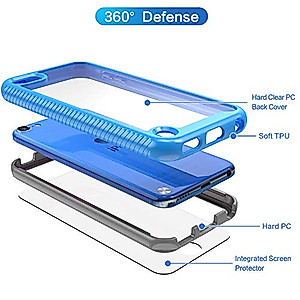 IDYStar iPod Touch 7th Generation Case, 2 in 1 Shockproof iPod Case with 2 HD Screen Protectors, Hybrid Heavy Duty Protection Shock Resistant Cover for iPod Touch 5/6/7th Generation, Sky Blue