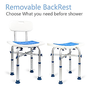 LandTale Shower Stool with Back Heavy Duty 500Lbs, Tool-Free Assembly, Anti-Slip, Sturdy Height Adjustable Bath Chair, Narrow Bathtub Shower Saet for Elderly, Senior, Handicap & Disabled