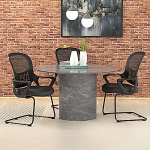 DUMOS Office Desk Chair No Wheels, Ergonomic Executive Sled Base Mesh Computer Chairs with Comfy Arms and Lumbar Support for Home Conference Room Bedroom Waiting Reception Guest Student Elderly