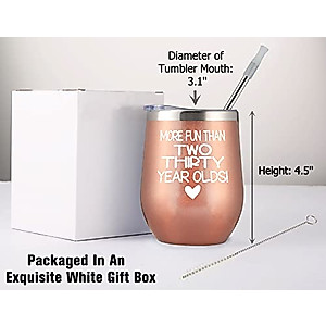 More Fun Than Two Thirty Year Olds-Funny 60th Birthday Gift fo Women Mom Grandma Coworker Boss Sister Friends Teacher Nurse-Sixtieth Birthday-60 Years Old Gift-12oz Rose Tumbler Coffee Cup Mug