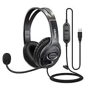 MAIRDI USB Headset with Microphone for PC, Computer Headset with Mic Noise Canceling for Laptop Teams Zoom Office Work Call Center Business Softphone, Dictation Headset for Dragon Naturelly Speaking