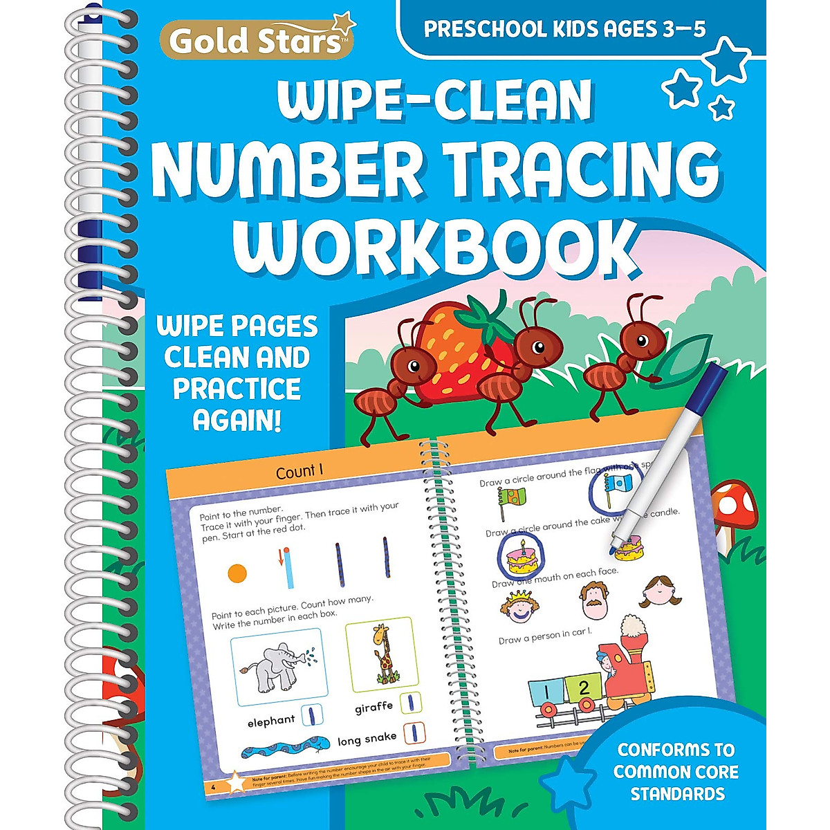 Wipe Clean Number Tracing Workbook for Preschool Kids Ages 3-5: Practice Pen Control, Numbers, Early Math Skills, Wipe Off Pen Included (Gold Star Series)
