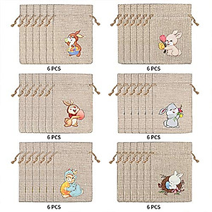 CCINEE 36PCS Easter Burlap Bags with Drawstring,Bunny Burlap Gift Bag Jute Line Goody Bags for Kids Party Favor Supply
