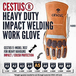 Cestus Weldtech Pro, Premium Heavy Duty Welding Gloves, MIG/TIG Welding Gloves, Cut Resistant, Gauntlet Cuff, EN388 3X43EP (Large)
