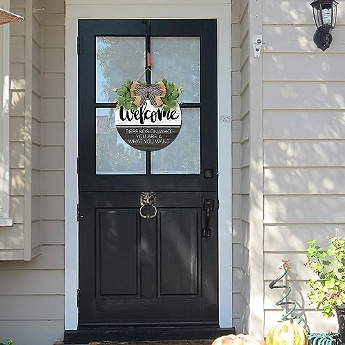 Super Holiday Welcome Sign For Front Door - Wooden Round Rustic Wreaths Hanging Decorations- for Home Farmhouse Porch Wall Spring Summer Fall All Season Christmas Decor.