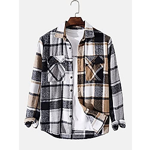 ZAFUL Classic Plaid Shirt for Men Plaid Print Flannel Shirt Gray L
