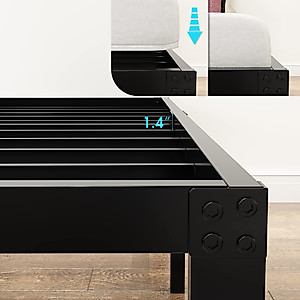 45MinST 3600lbs Heavy Duty Reinforced Platform, 18 Inch Tall Mattress Foundation, Steel Slats Support Bed Frame with Underbed Storage, Easy Assembly and Non Squeak, Cal King