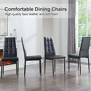 WISOICE Black Dining Chairs Set of 2, Kitchen Chairs for Dining Room Chairs, PU Leather Padded Cushion, High Back and Metal Legs