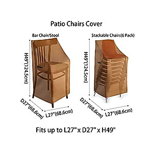 RosieLily High Back Patio Chair Covers Waterproof Heavy Duty Stackable Outdoor Bar Stool Cover Brown Patio Furniture Covers Outside Lounge Deep Seat Covers, Lawn Chair Covers, High Back, 1 Pack-Brown