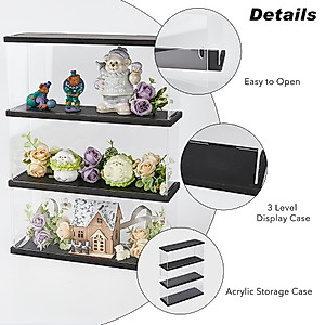 DICOSMETIC 3-Tier Transparent Display Case Acrylic Display Risers Stand with Door Rectangle Model Blocks Minifigures Display Case 300x95x378mm Holder Stand Box for Display Collection