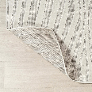 Eyely NCS103A-8 Scandinavian Maribo Abstract Groovy Striped Indoor Area Rug, Contemporary, Modern, Vintage, Coastal, Bohemian for Bedroom,Kitchen,Living Room,Non Shedding,Easy-Washing, Cream, 8 X 10