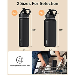 TOURIT 32 oz Insulated Water Bottle, Stainless Steel Water Bottles With Straw, Double Wall Vacuum Metal Thermos for Cold and Hot Drinks, Leak Proof BPA Free Water Flask for Sports and Travel, Pink