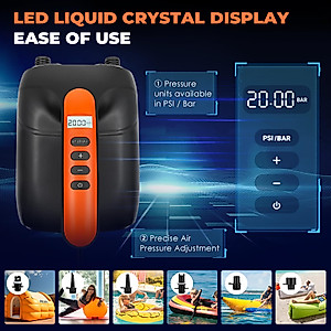 furein 20PSI High Pressure SUP Air Pump, Electric Paddle Board Pump Auto-Off, Dual Stage Inflation & Deflation Function, 12V DC Car Connector for Inflatable Stand Up Paddle Boards, Boats, Tent Kayaks