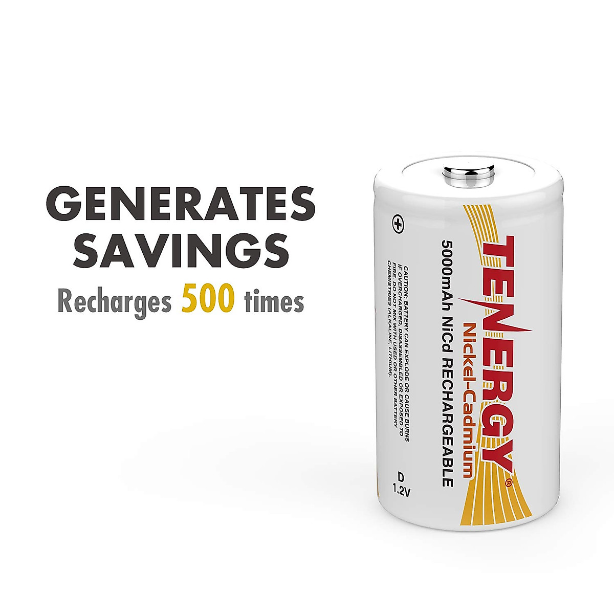 Tenergy Rechargeable NiCd D Batteries and T9688 LCD Smart Charger, 4 Pack D Size Battery Cells and Charger