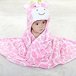 Gneliwm Baby Hooded Blanket Newborn Infant Soft Warm Swaddle Wrap Animal Face Coral Fleece Shower Bath Towel