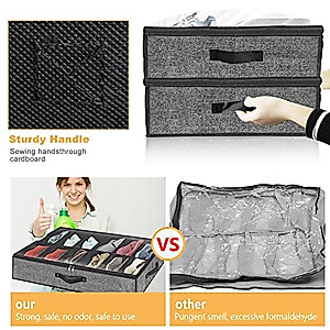 Under Bed Shoe Storage Organizer for Closet Fits 24 Pairs-Sturdy Underbed Shoe Containers Box Bedding Storage Organizador De Zapatos with Clear Cover,Set of 2, 29.3 x 23.6 x 5.9inch(Linen-like Black)