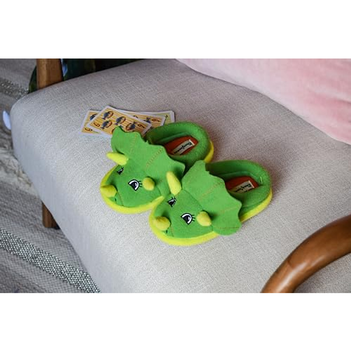 Dearfoams Easter Basket Stuffers Gifts for Kids Washable Animal Critter Slippers, Green Dinosaur, 4-5 Big Kid