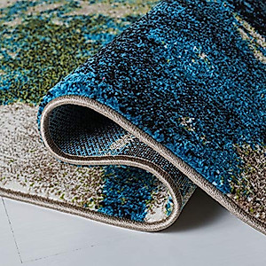 SAFAVIEH Glacier Collection Accent Rug - 2'3" x 4', Navy & Green, Modern Abstract Design, Non-Shedding & Easy Care, Ideal for High Traffic Areas in Entryway, Living Room, Bedroom (GLA123M)