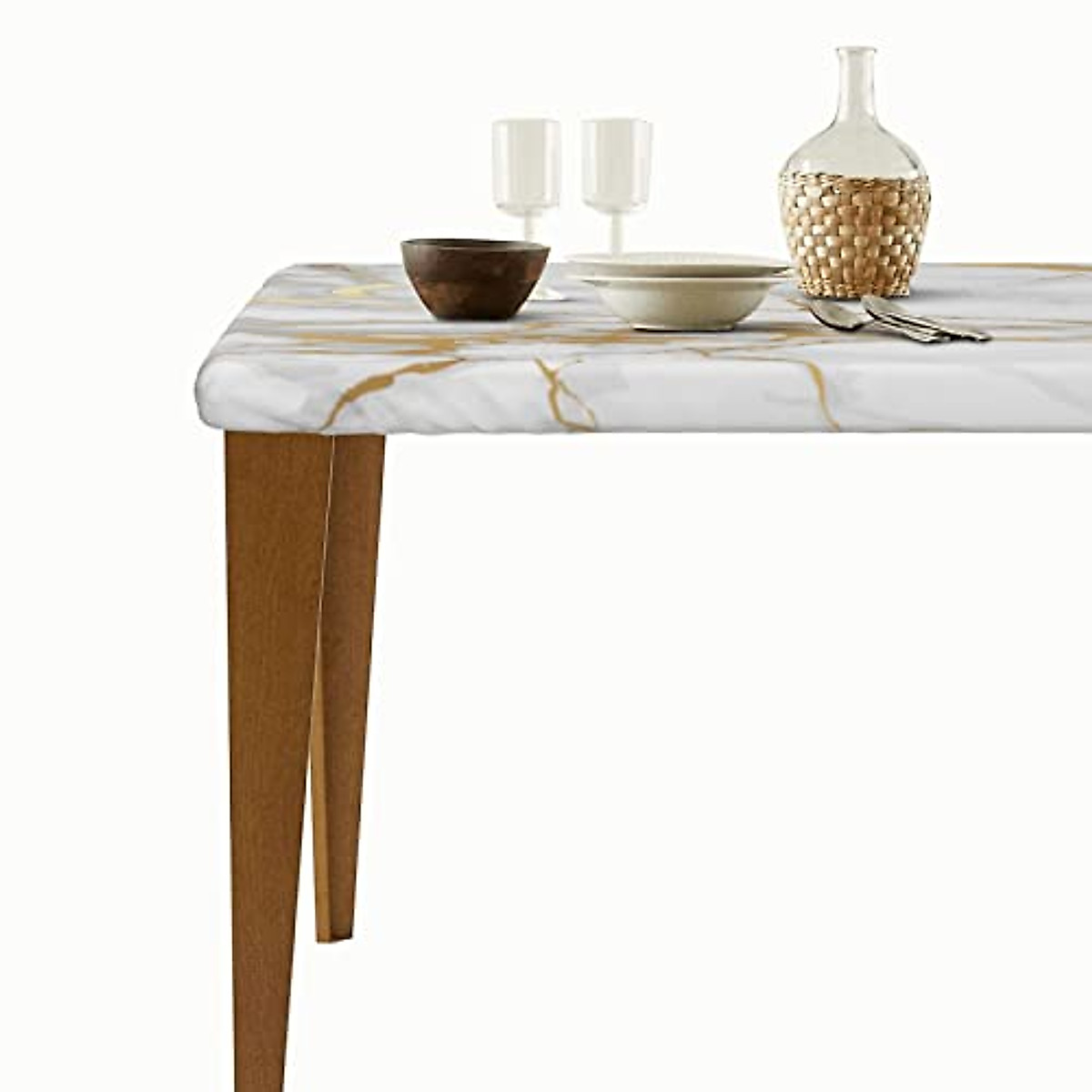 mutakin Marble White Rectangle Tablecloth Reusable Elastic Edge Table Cover Waterproof for Patio Dining Decoration 60" L X 30" W