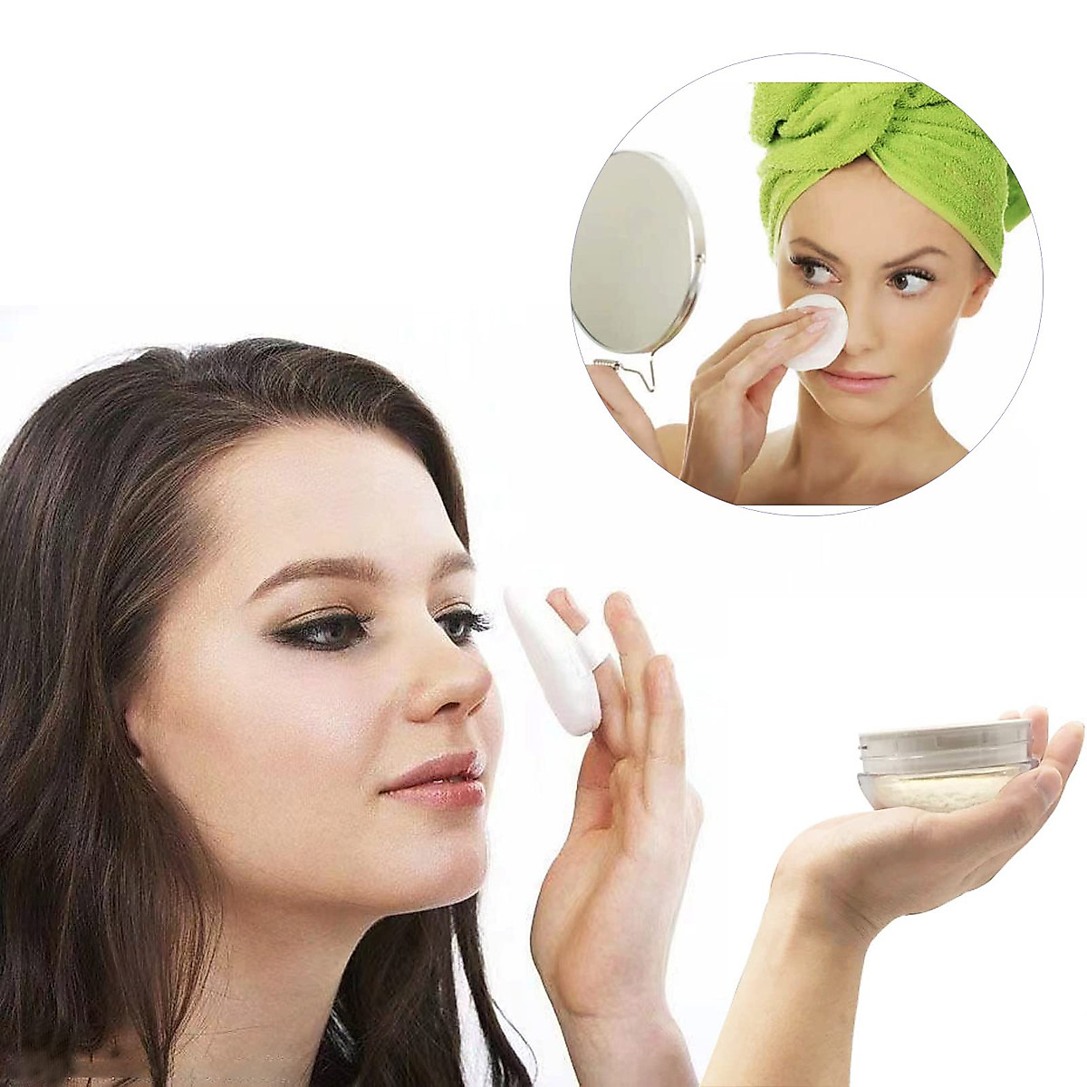 Powder Puff, Loose Powder Containers, Reusable Empty Makeup Powder Container with Elasticated Net Sifter for Setting Powder, Face Powder, Loose Powder, ect, for Travel and Daily Use