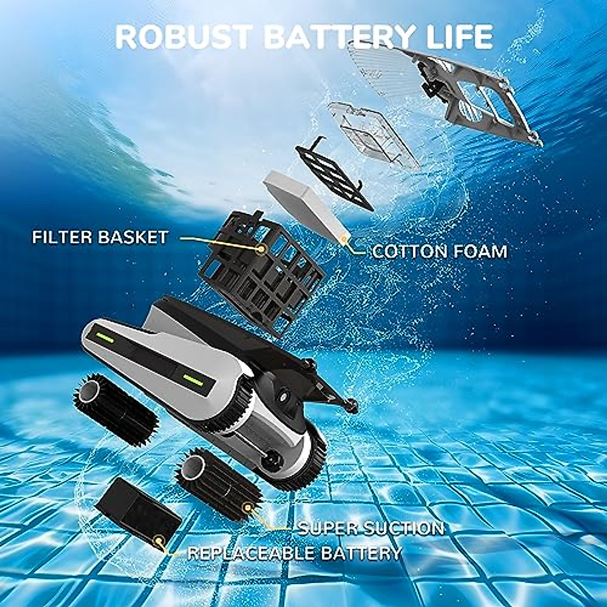 Seauto Shark Cordless Robotic Pool Vacuum Cleaner Waterline Cleaning, Wall-Climbing, Intelligent Route Planning (Multi)