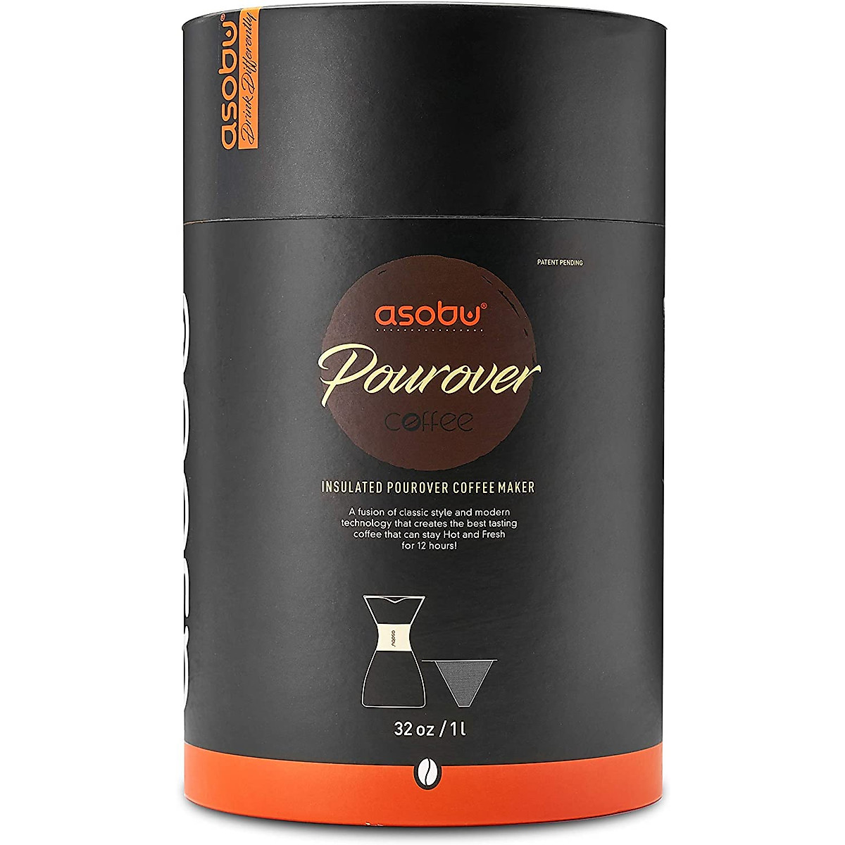 asobu Insulated Pour Over Coffee Maker (32 oz.) Double-Wall Vacuum, Stainless-Steel Filter and Take on the Go Carafe (Burgundy)