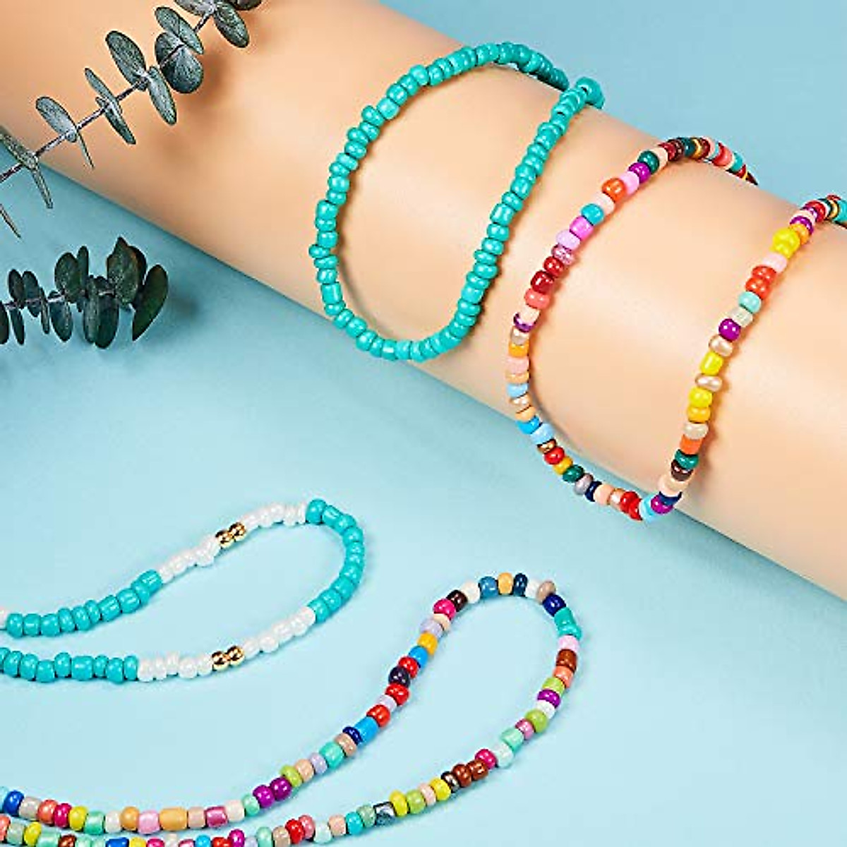 Hicarer Seed Bead Choker Necklace Tiny Beaded Choker Boho Colorful Choker Necklace Chain Jewelry for Women, Adjustable 12-16 Inches (Color Set 1, 8 Pieces)