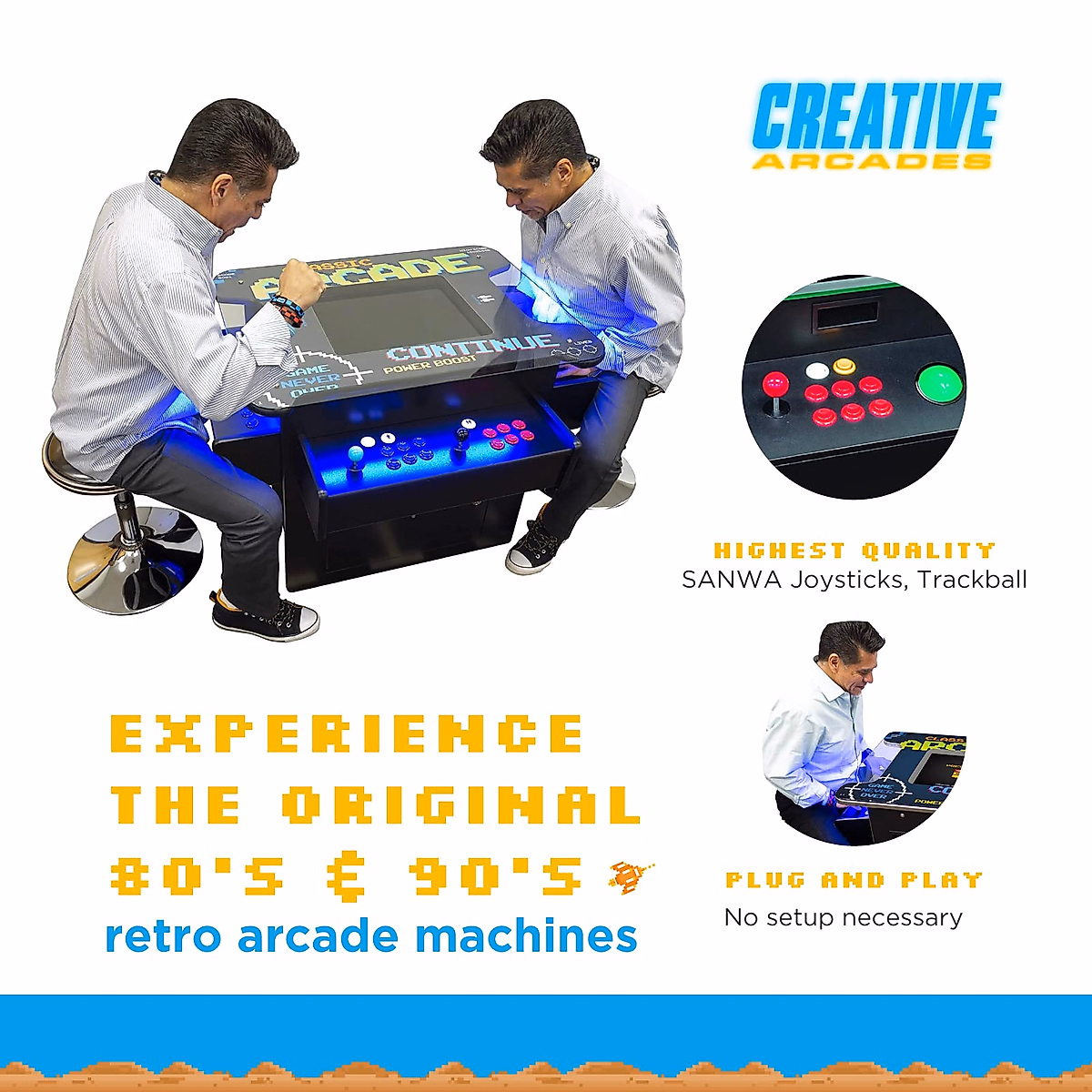 Creative Arcades Full Size Commercial Grade Cocktail Arcade Machine | 2 Player | 1162 Games | 22" LCD Screen | 3 Sided | Square Glass Top |4 Sanwa Joysticks | Trackball | 2 Stools | 3 Year Warranty