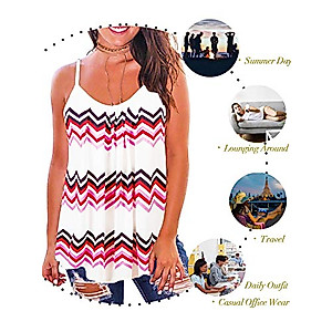 Kaei&Shi Print Long Vest,Flowy Tank Top for Women,Pleated Dressy Loose Cami,Swing Spaghetti Strap Camisole 2X 2XL Plus Size Zigzag White XX-Large