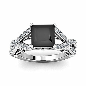 DESTINY JEWEL Black Princess Cut Diamond 2.25Ct Diamond Engagement Wedding Ring_6