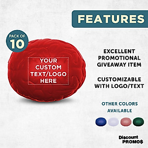 Custom Brain Squeeze Balls Set of 10, Personalized Bulk Pack - Stress Relief, Perfect for Your Desk, Office or Home - Red