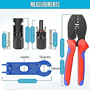Houseables Solar Crimping Tool, 4mm Wire Connectors for Solar Panels, 51 PCS, for 2.5-6.0mm², 26-10 AWG, Wire Tools, Crimp Kit, Crimper, Cabling, Panel, Spanner Pair, 12 Pairs Connector, Carrier