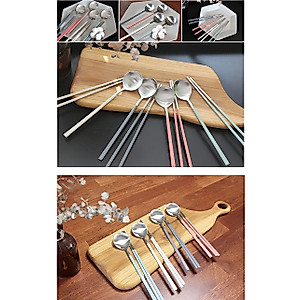 Premium 304 Stainless Steel Korean Colorful Chopsticks Spoon 1 Set Non-Slip Reusable Color Metal Tableware Party Gift (Beige)
