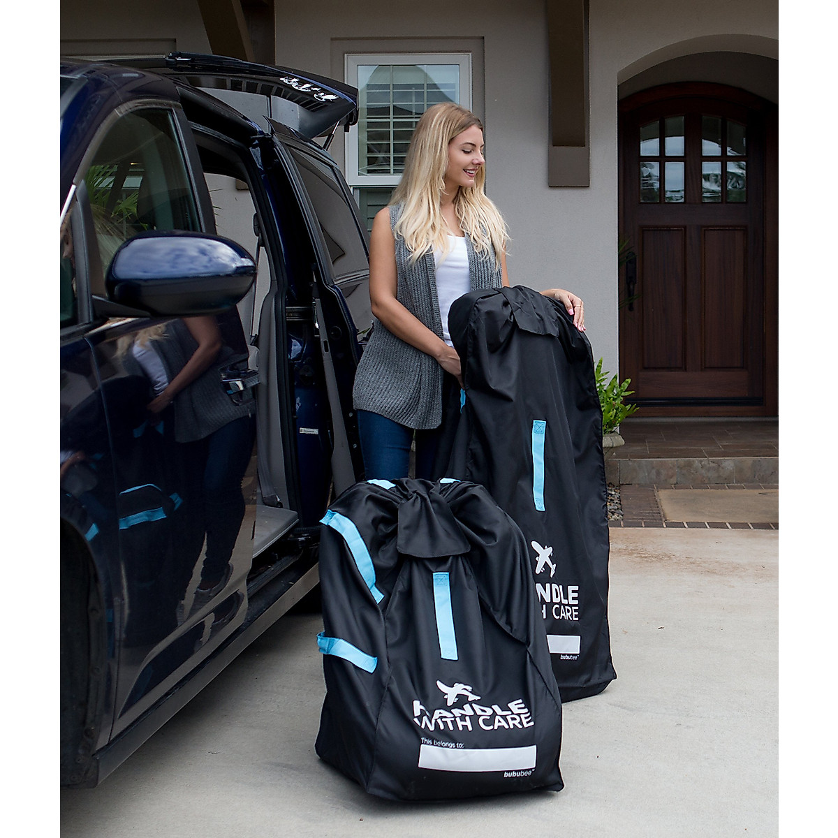 Bububee 'Elua XL Double Stroller Gate Check Travel Bag (Black & Aqua)