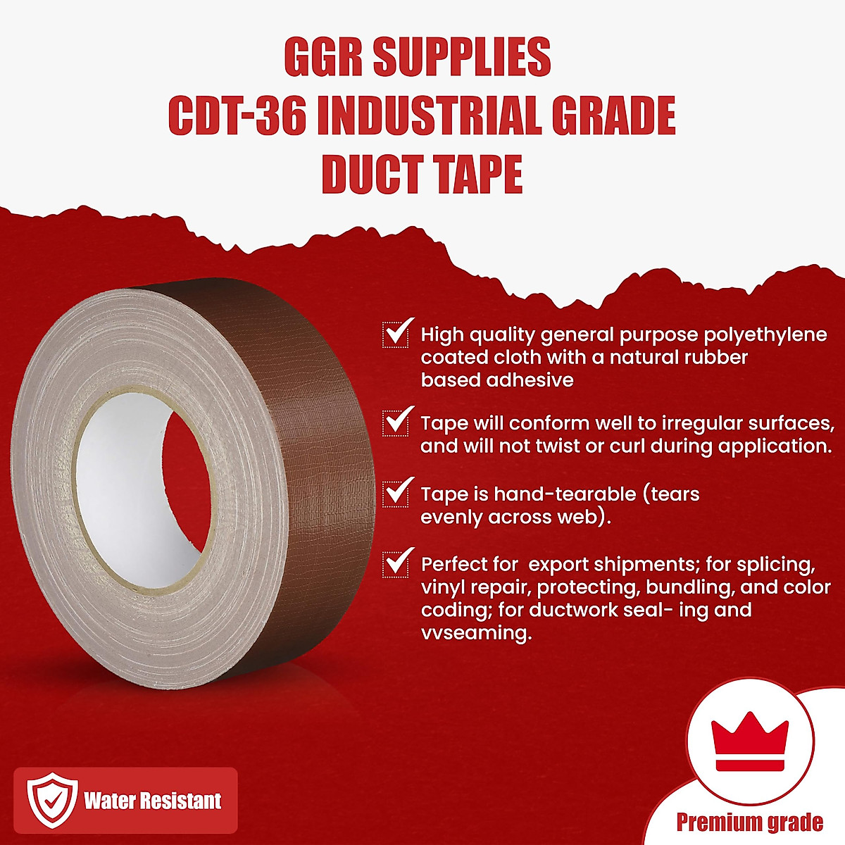 GGR Supplies T.R.U. CDT-36 Industrial Grade Duct Tape. Waterproof and UV Resistant. Multiple Colors Available. 60 Yards. (White, 1/2 in.)