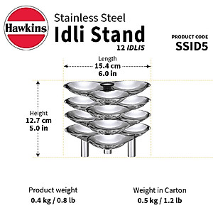 Hawkins Stainless Steel Idli Stand - 12 Idlis, (For 5 Litre and bigger Pressure Cooker), Silver (SSID5)