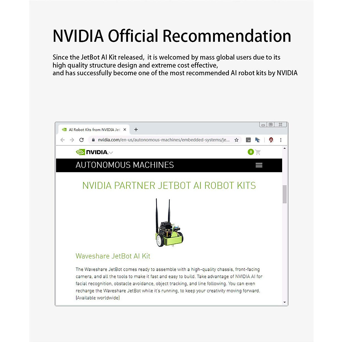 Coolwell Waveshare JetBot AI Kit Accessories Add-ons for NVIDIA Jetson Nano to Build JetBot(Literally Smart Robot)
