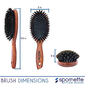 Spornette Deville Boar Bristle Wooden Paddle Hair Brush for Women - Cushion Oval Hair Straightening Brush for Blow Drying, Detangling, Smoothing & Styling