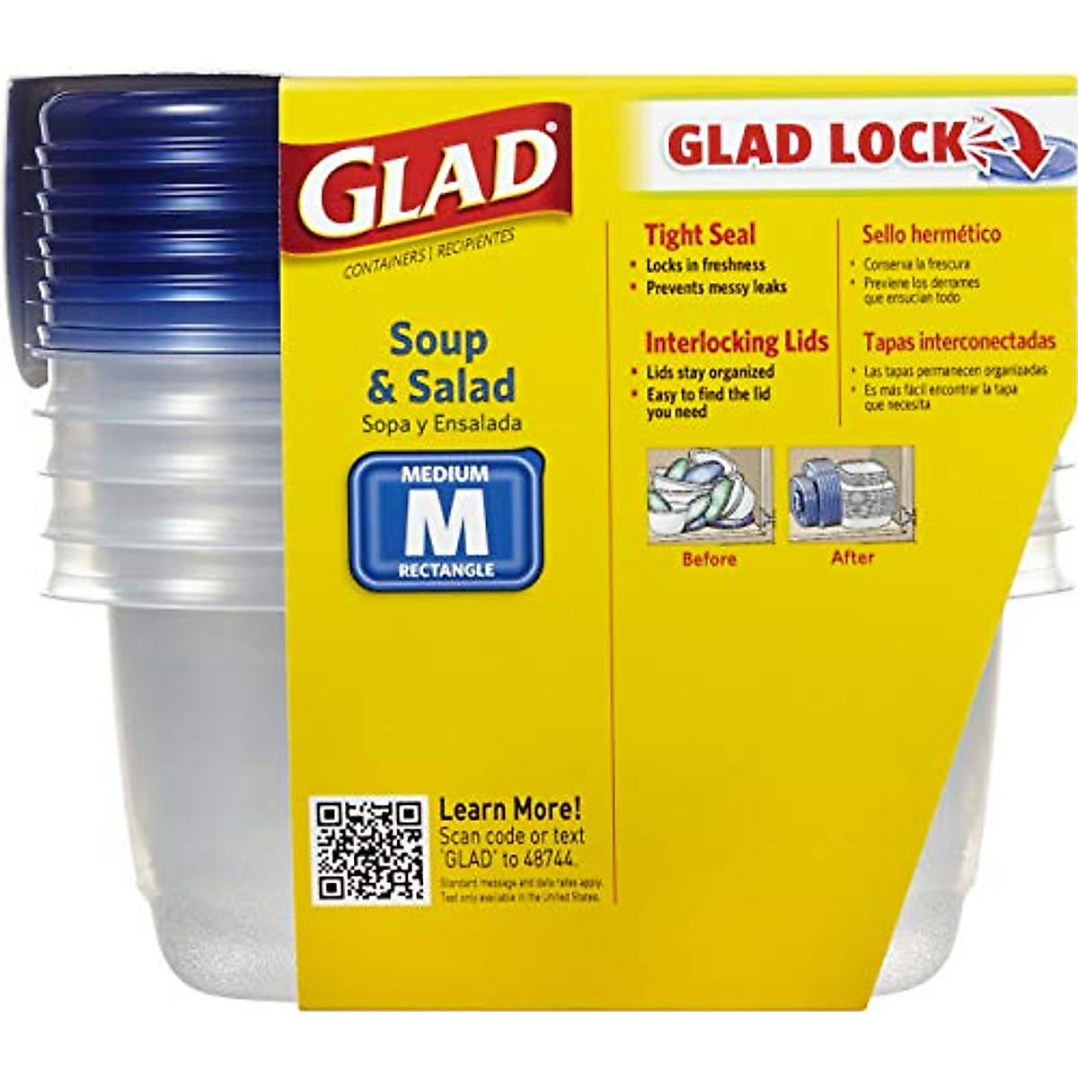 GladWare Soup & Salad Food Storage Containers for Everyday Use | Medium Rectangle Containers for Food Storage | Containers Hold up to 24 Oz(Pack of 5)