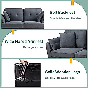 JAMFLY 63" Modern Loveseat Sofa Couch,Mid Century Couches for Living Room, Upholstered 2-Seat Love Seats with Pillow, Comfortable Small Space Sofa for Bedroom, Apartment