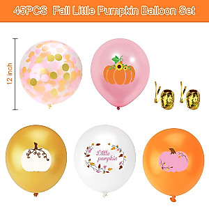 Little Pumpkin Party Balloons, Fall Maple Leaf Pumpkin Balloons with Pink Gold Orange Confetti Balloons Garland for Fall Birthday Little Pumpkin Baby Shower Wedding Thanksgiving Party Decorations
