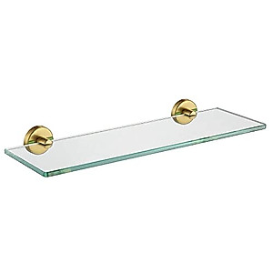 JQK Bathroom Glass Shelf Gold, Tempered Glass Shower Storage 16 by 5 inches, 304 Stainless Steel Brushed Gold Wall Mount, TGS101-BG