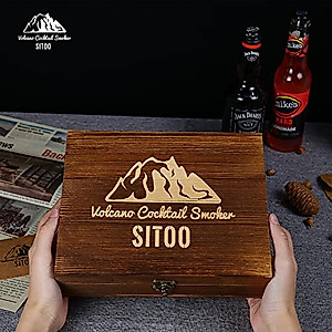 Gifts for Dad Fathers Day,Cocktail Smoker kit, Old Fashioned Drink Smoker, Volcano Cocktail Smoker Kit in Wooden Box, Gift for Father - (Rosewood)