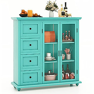 Giantex Buffet Sideboard with Storage - Kitchen Pantry Cabinet with 2 Doors, 4 Drawers, Adjustable Shelf, Freestanding Cupboard Credenza for Kitchen Living Room (Green)