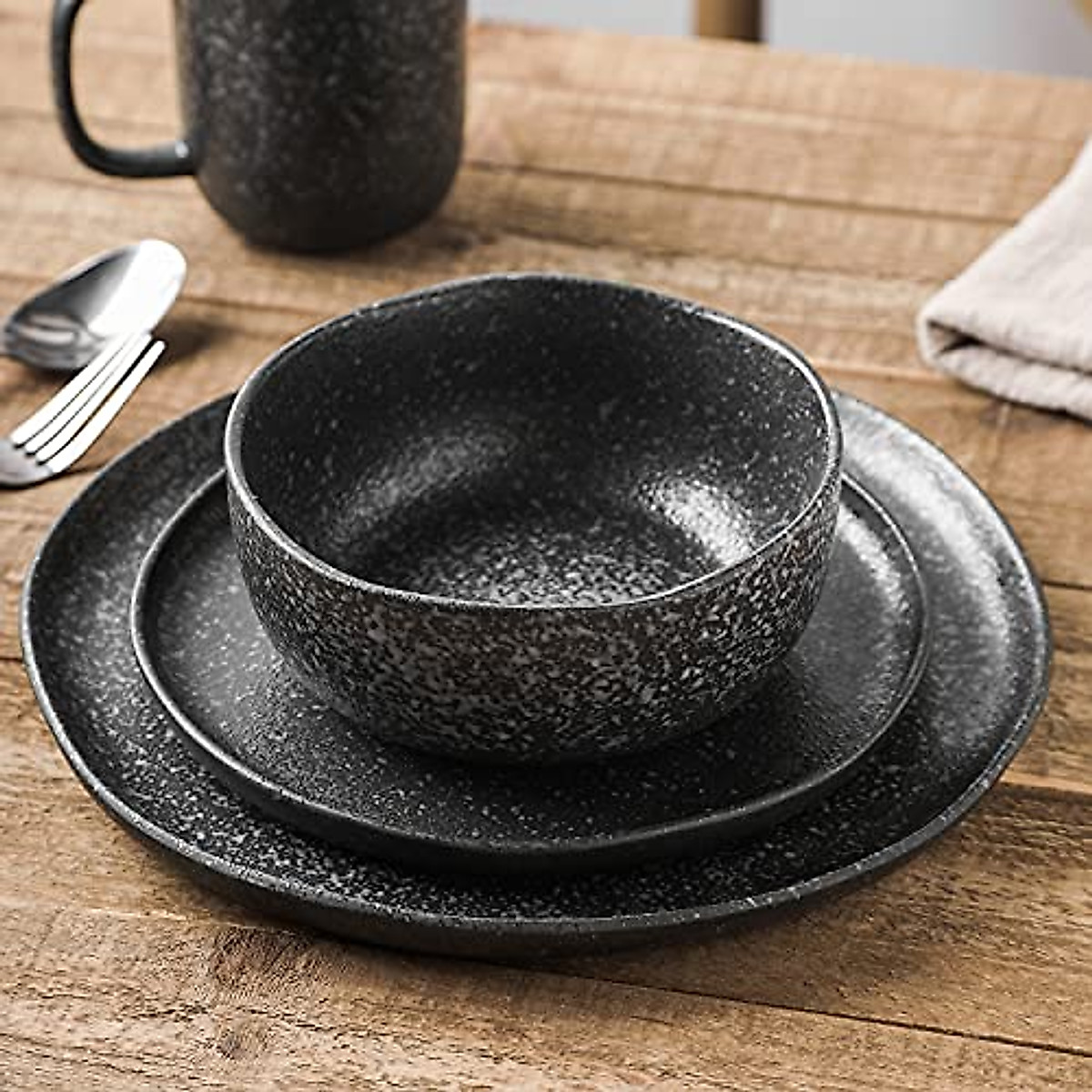 Stone Lain Tom Stoneware Reactive Glaze Dinnerware Set, 16-Piece Service for 4, Black-White