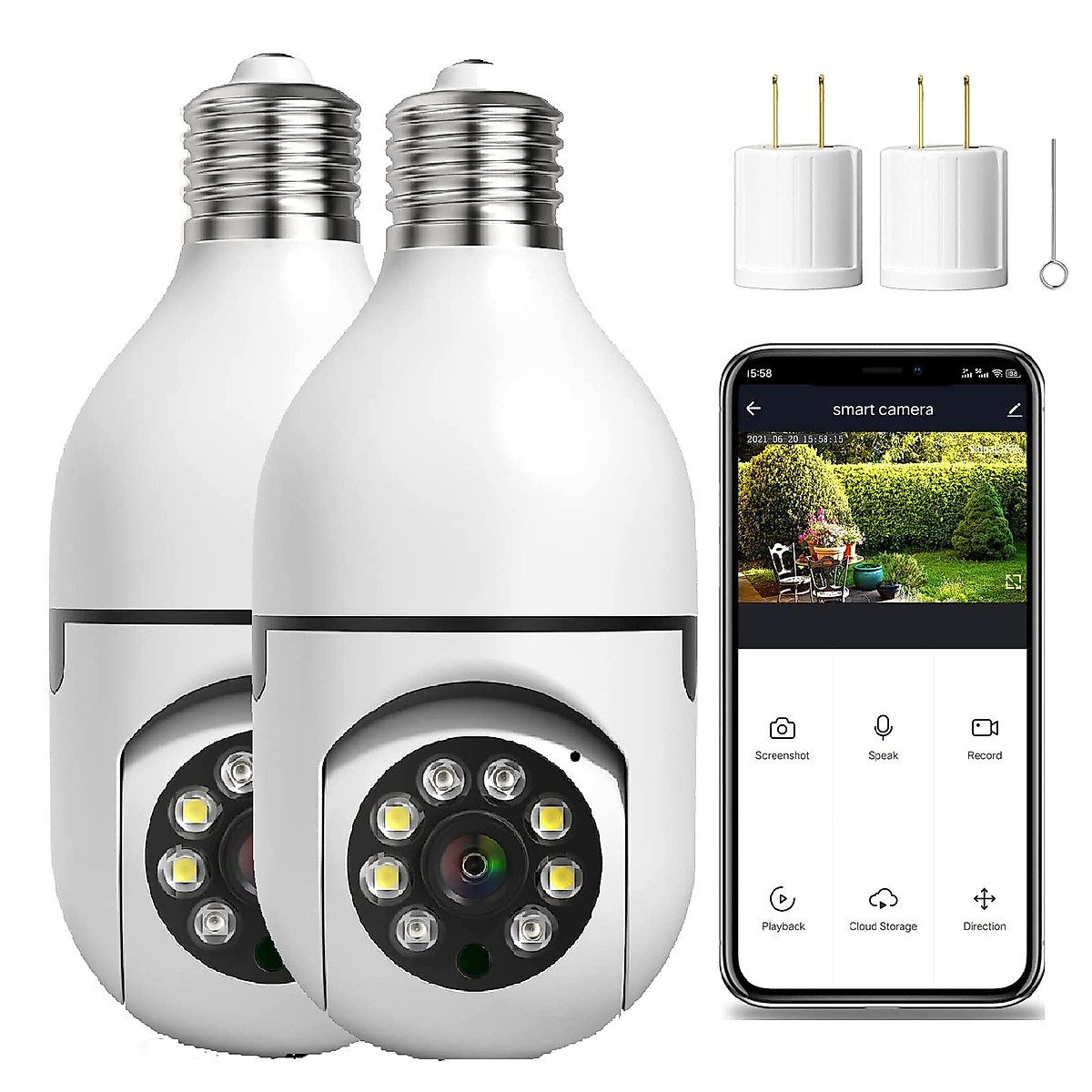 2 Pack 3MP Light Bulb Security Camera Wireless Outdoor, 360° Indoor WiFi Smart Light Socket Cameras for Home Security Cameras with Motion Detection and Alerts, 2-Way Audio, Compatible with Alexa
