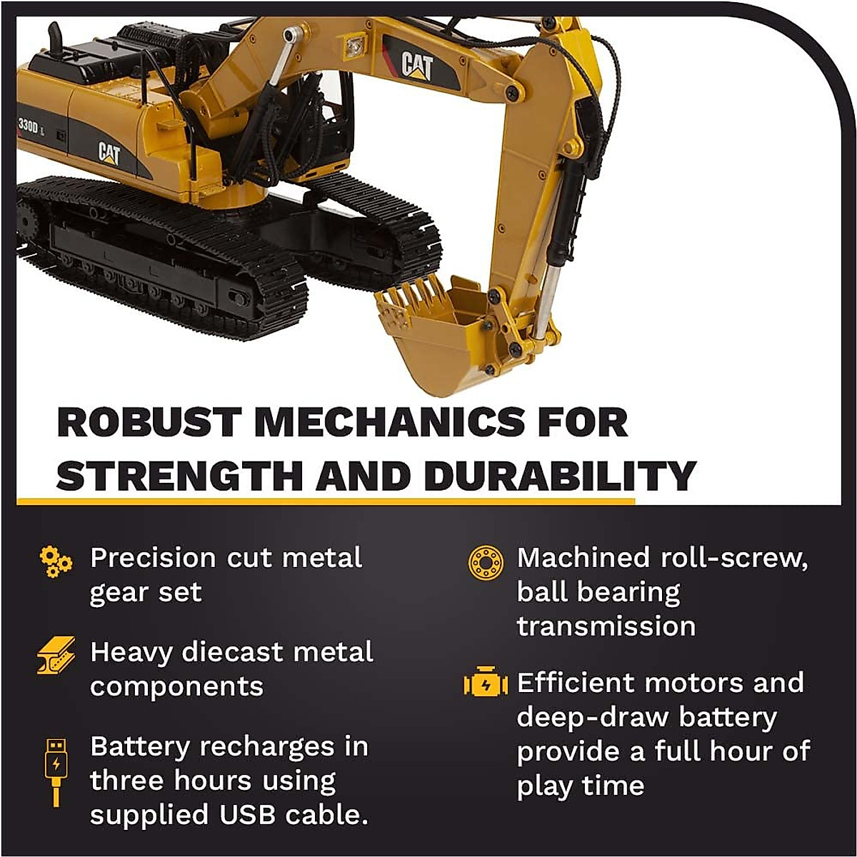 Diecast Masters RC Truck Cat 330D L Hydraulic Excavator | Fully Functional Radio Control Excavator Truck | 1:20 Scale Model Remote Control Truck, RC Caterpillar Trucks | CAT Yellow Diecast Model 28001