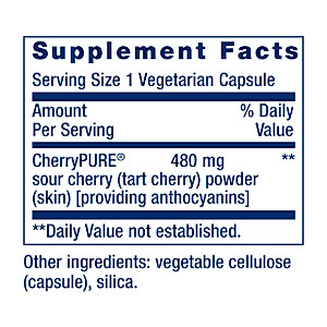 Life Extension Tart Cherry with CherryPURE®, anthocyanins, oxidative stress, muscle recovery, exercise support, muscle comfort, vegetarian, gluten-free, non-GMO, 60 capsules